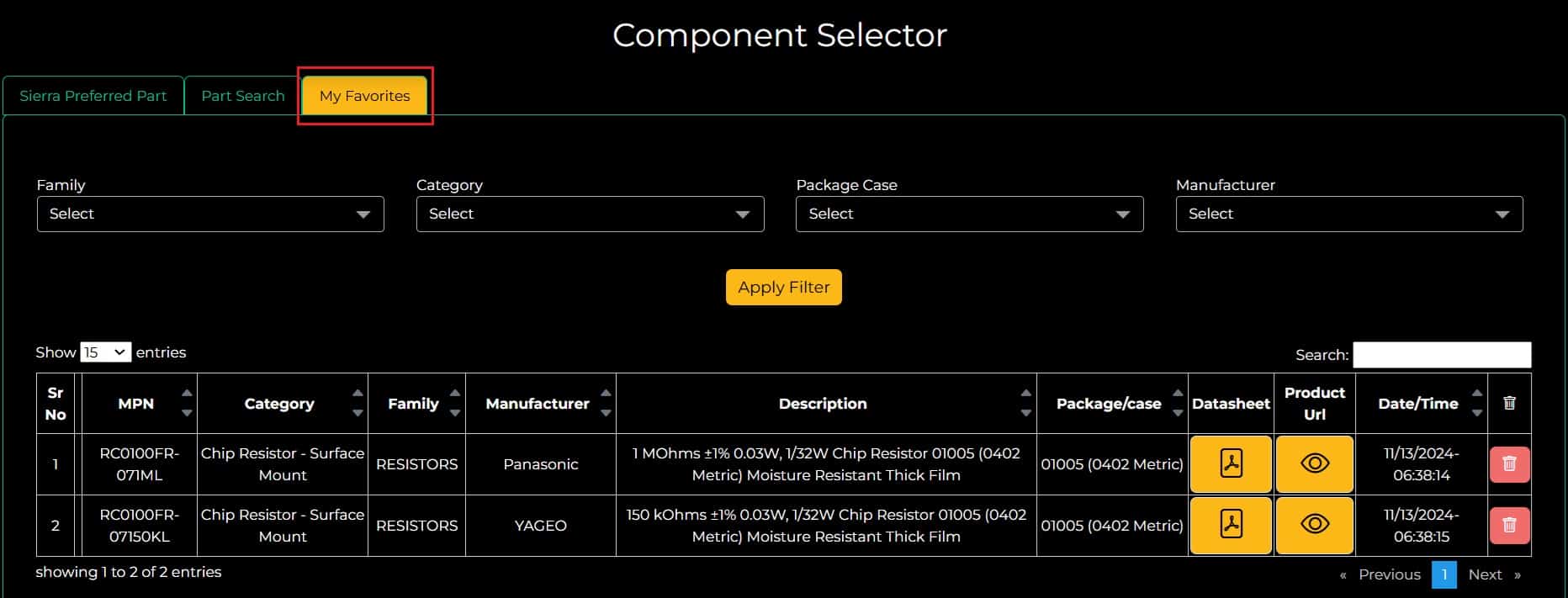 Component Selector | Sierra Circuits